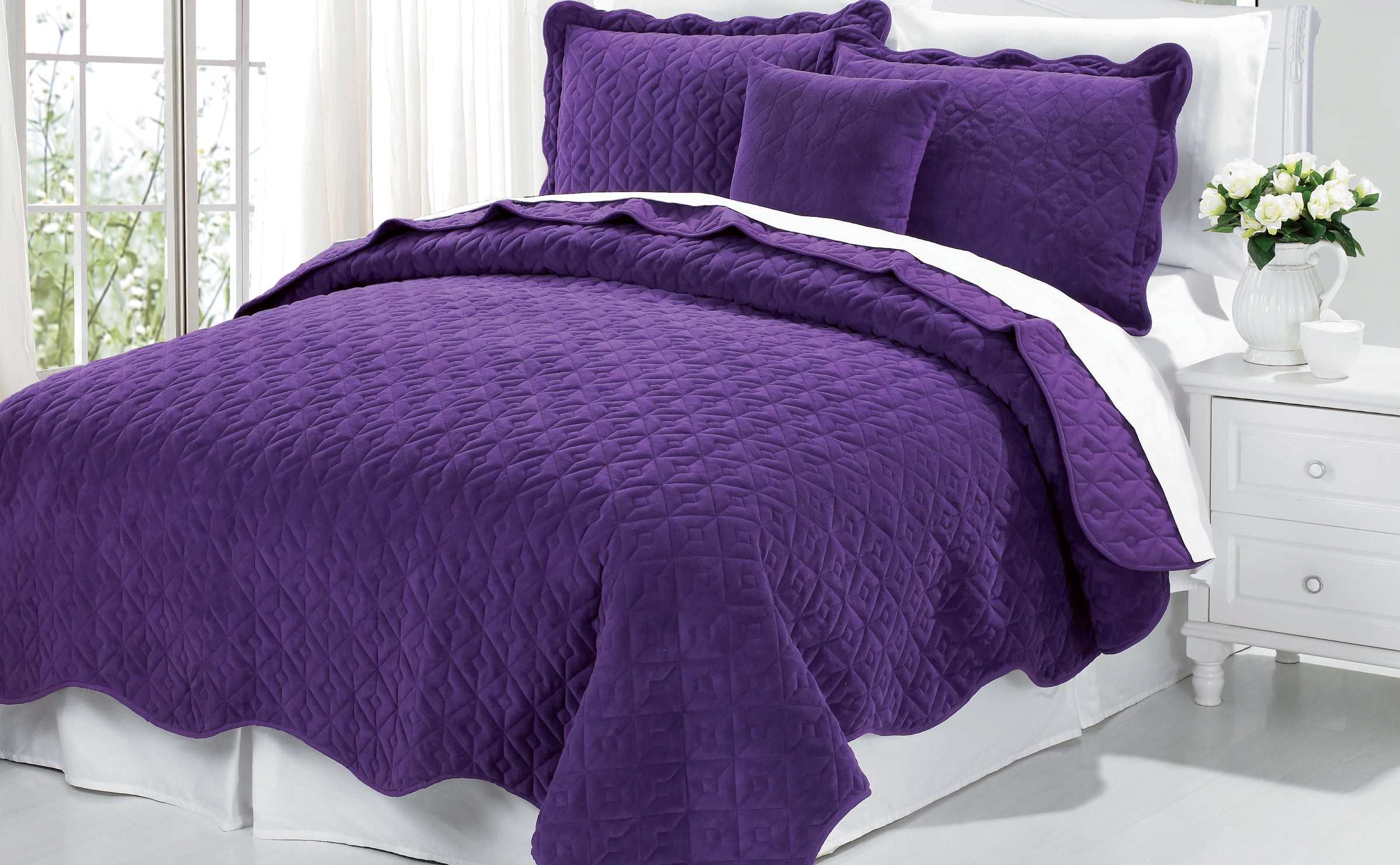 Home Soft Things 4 Piece Diamond Square Bedspread Quilts Set - Purple ...