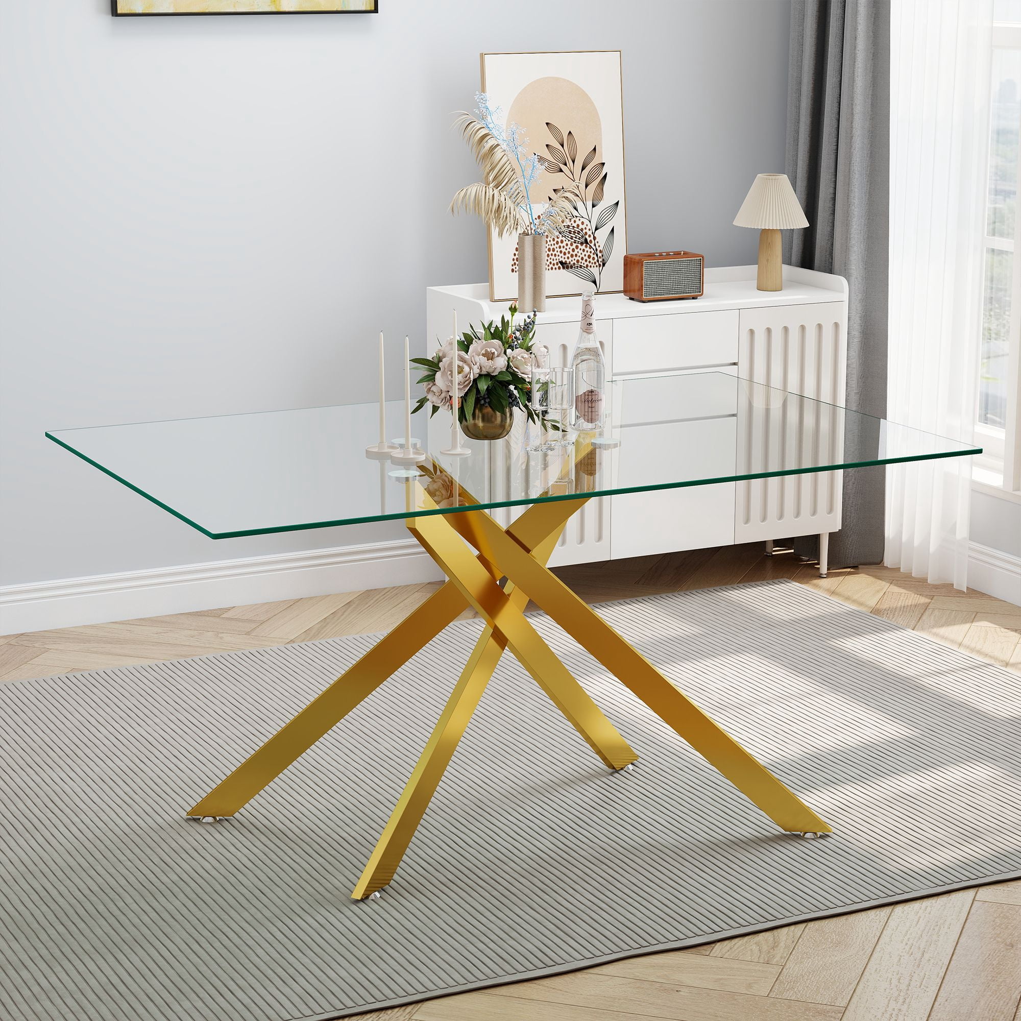 Click here for Unbranded Gold & Clear Rectangular Dining Table -... prices