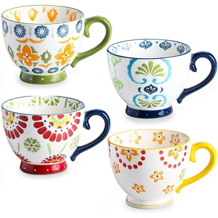 Set of 4 Coffee Mug Sets, 15 Ounce Large Ceramic Coffee Mugs Restaurant ...