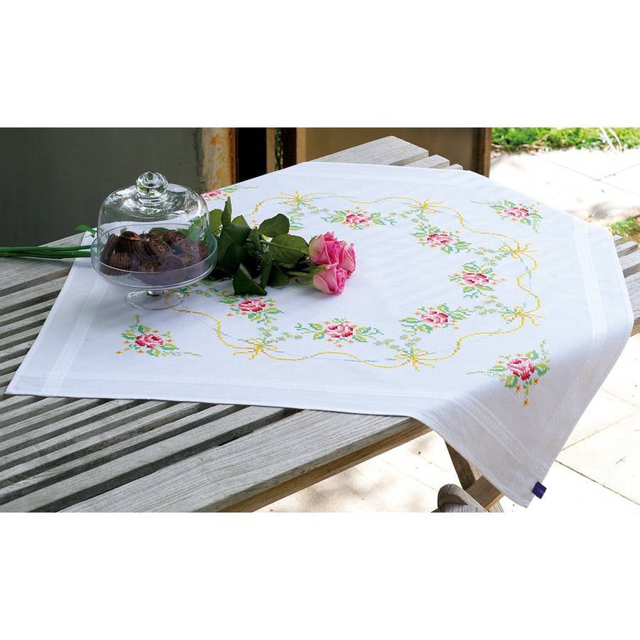 Garland with Roses Tablecloth Stamped Embroidery Kit, 32" x 32" - Walmart.com