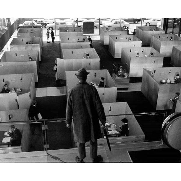 Playtime 1967 8x10 inch photo Jacques Tati as Monsier Hulot on desk in ...