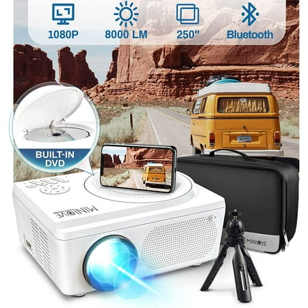 WiFi Bluetooth Projector Built in DVD Player, 1081P Supported Portable ...