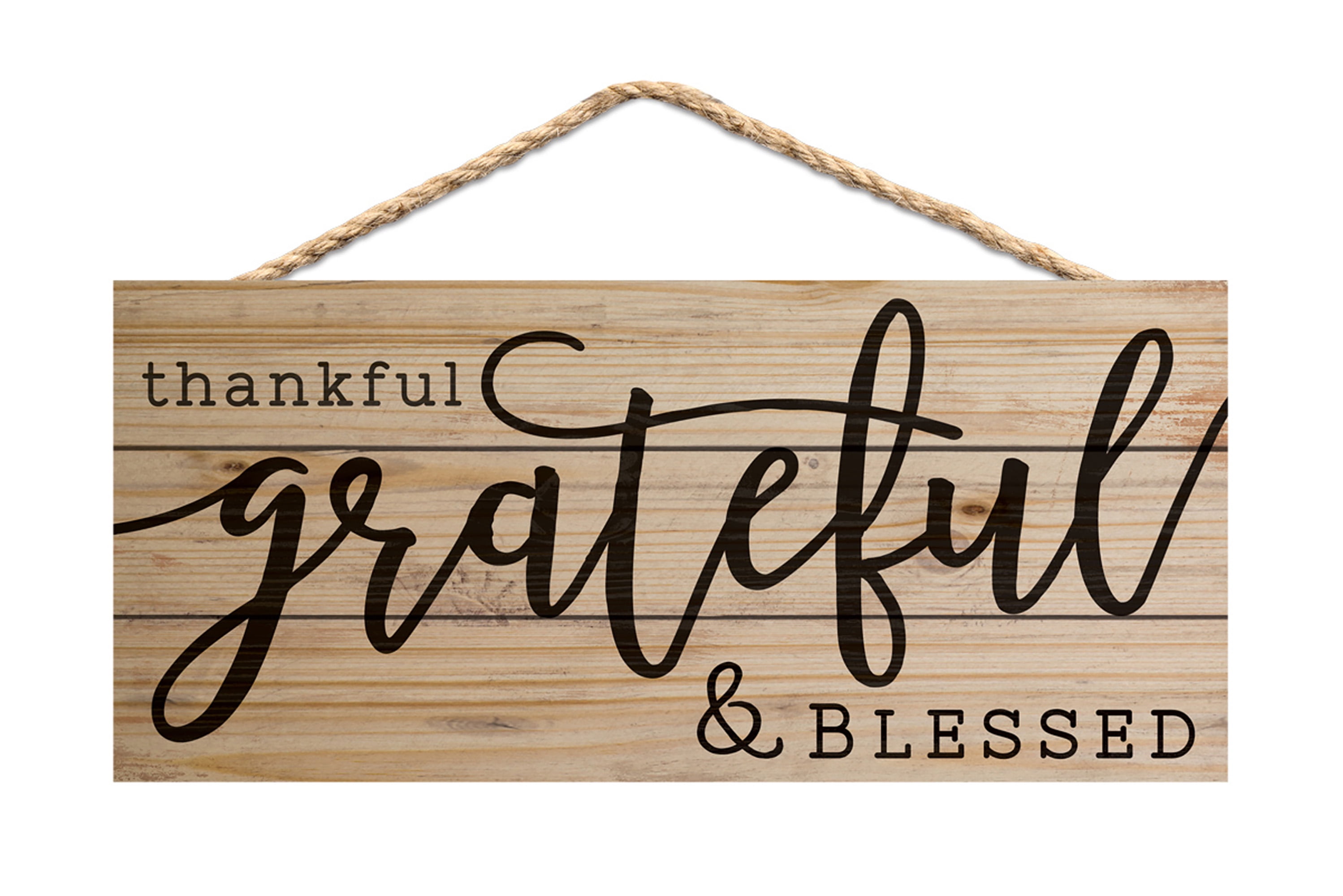 Thankful Grateful Blessed 10 x 4.5 Inch Pine Wood Decorative Hanging ...