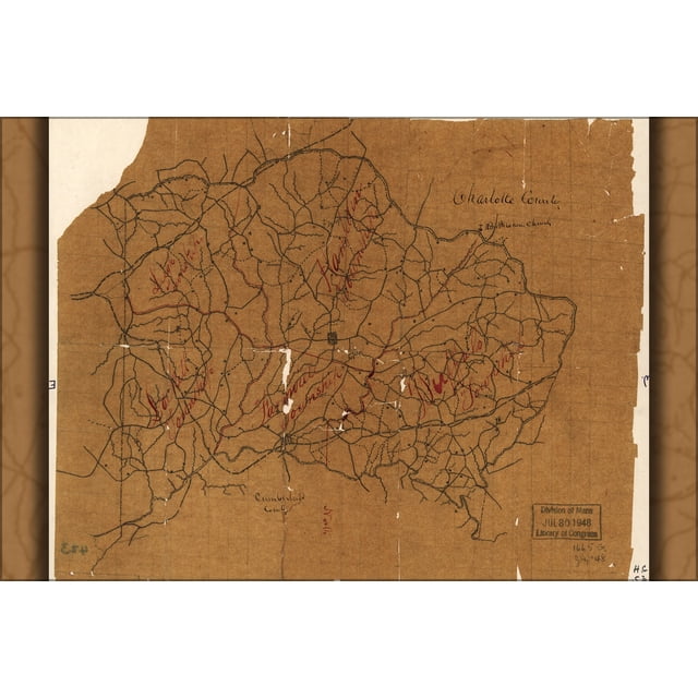 24"x36" Gallery Poster, Map of Prince Edward County, Virginia 1860 ...