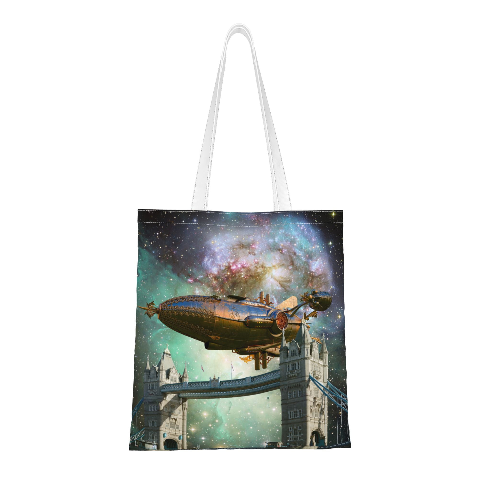 DouZhe Reusable Grocery Bags, Fantasy Airship Surrealism Bridge ...