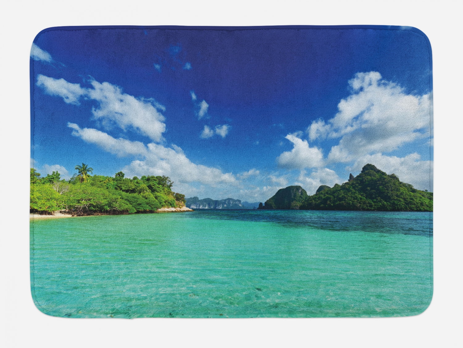 Landscape Bath Mat, Summer Island Botanic Tropical View with Sea ...