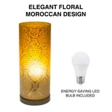 LED Uplight Table Lamp with Amber Glass, Hand Painted Floral Moroccan ...