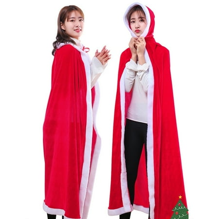 Christmas Cape, Soft Velvet Long Red Hooded Cloak Santa Cosplay Costume ...