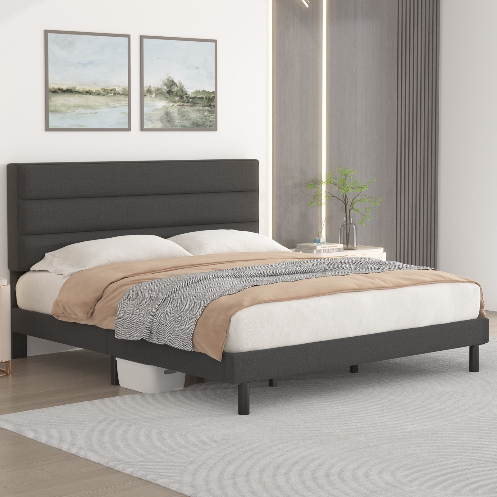 Cadre de Lit Simple, Lit Plateforme Taille Simple avec Tête de Lit ...