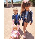 KIDSCOOL SPACE Little Girl Pink Detachable Hood Flower Embroidered Jean ...