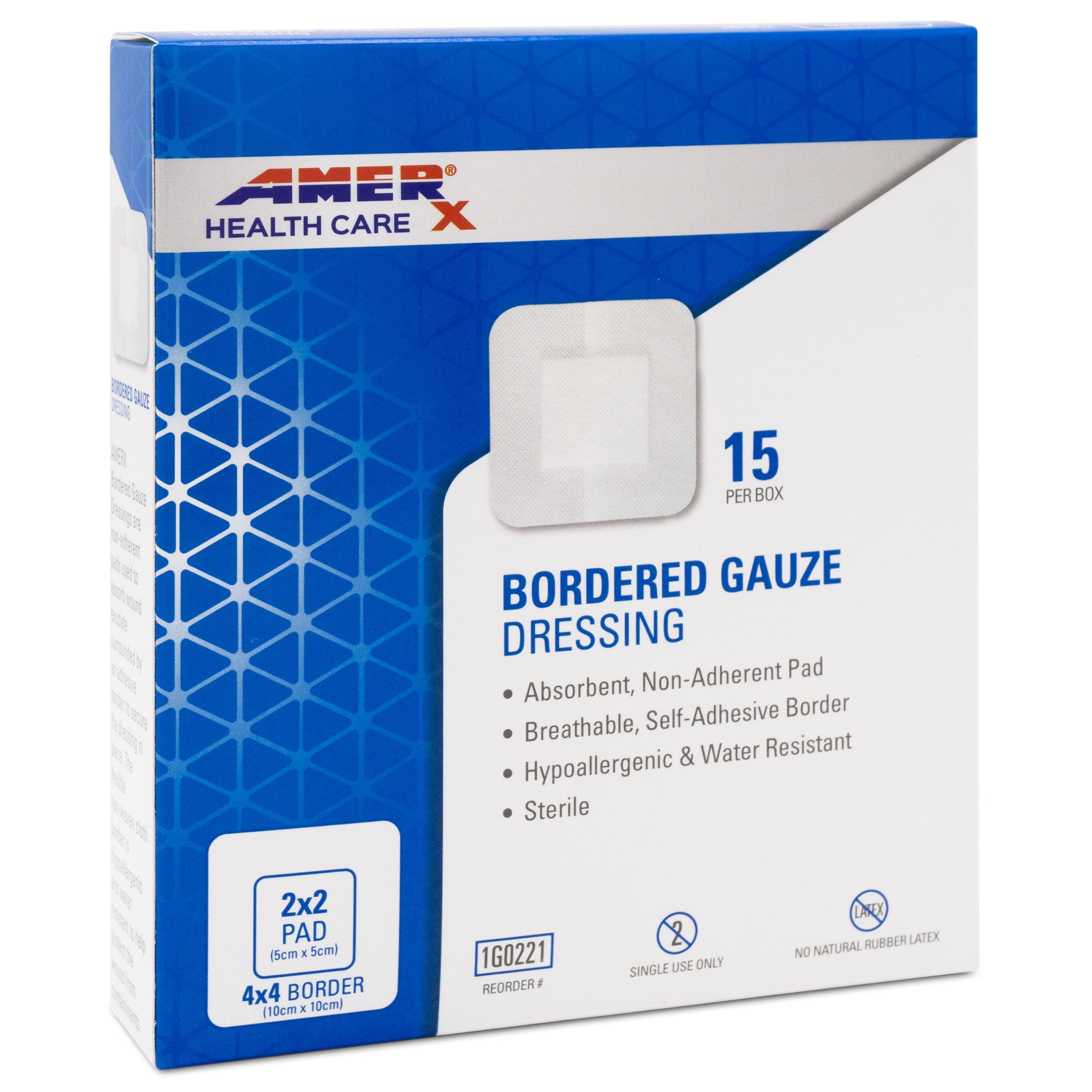 AMERX Bordered Gauze (4x4) – 15 Self-Adhesive Bandages/Box | Water ...
