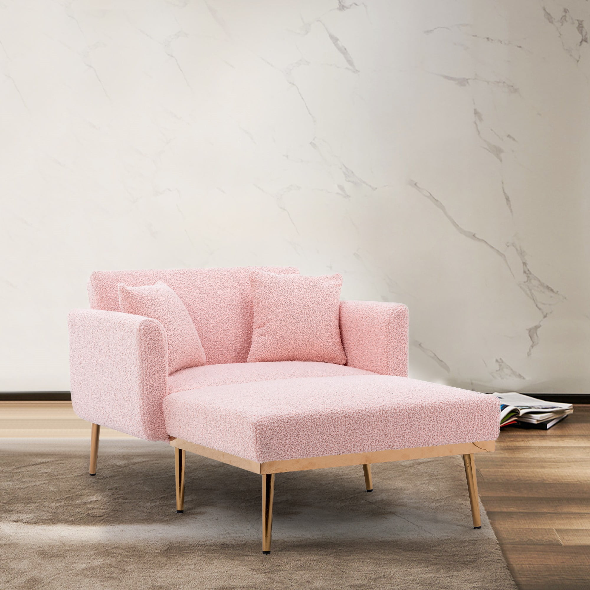 Chaise Lounge Chair with Adjustable Backrest, Teddy Fabric Reclining ...
