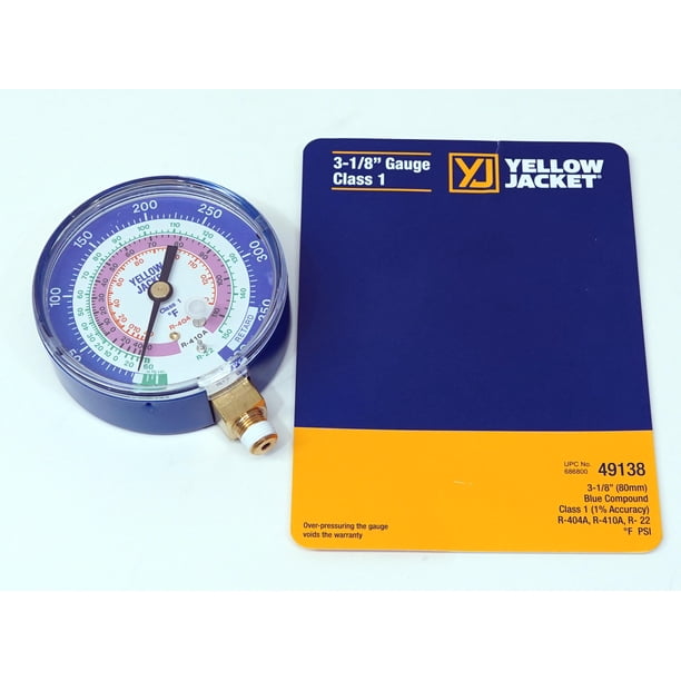 Yellow Jacket 49138 Blue Manifold Pressure Gauge 3 1/8" Low Side R404A ...