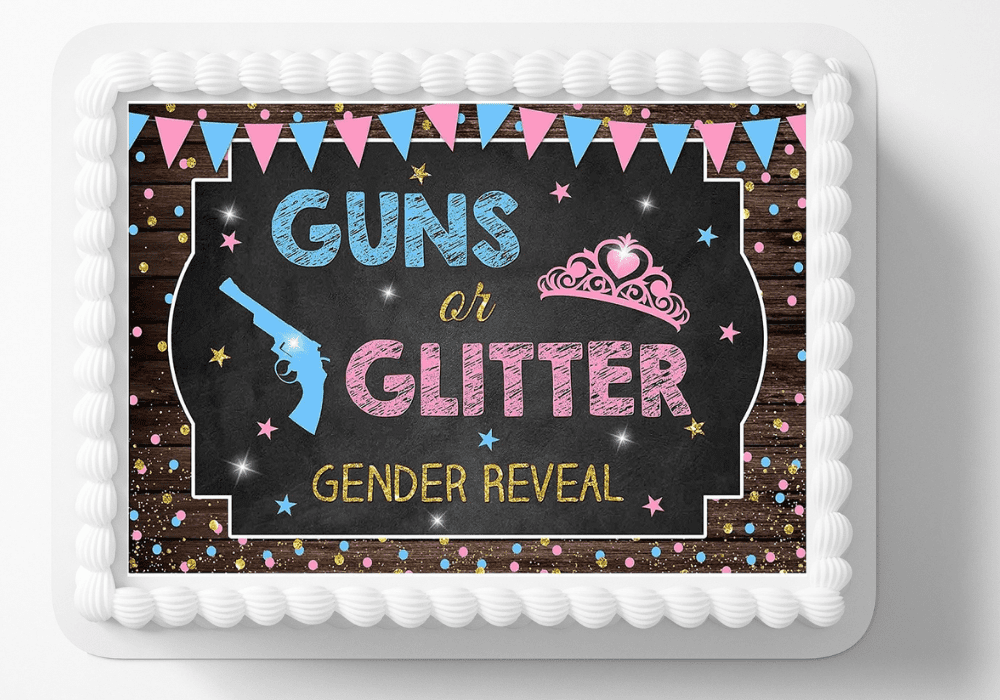 Guns Or Glitter Baby Gender Reveal Edible Image Cake Topper Birthday ...