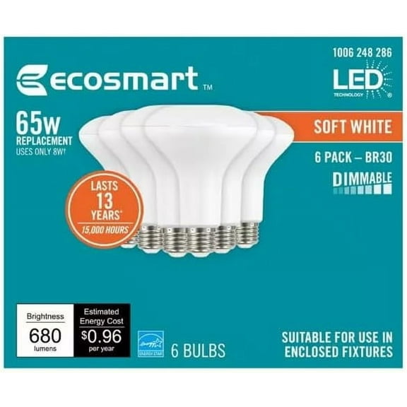 EcoSmart BR30 Dimmable LED Flood Light Bulbs, Soft White, Indoor ...