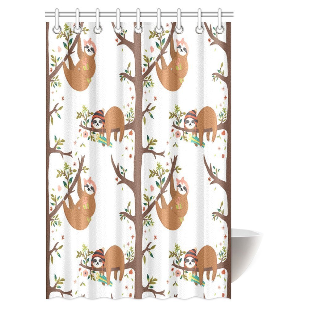 MYPOP Cute Baby Sloth Shower Curtain, Funny Cartoon Sloths on the Tree ...