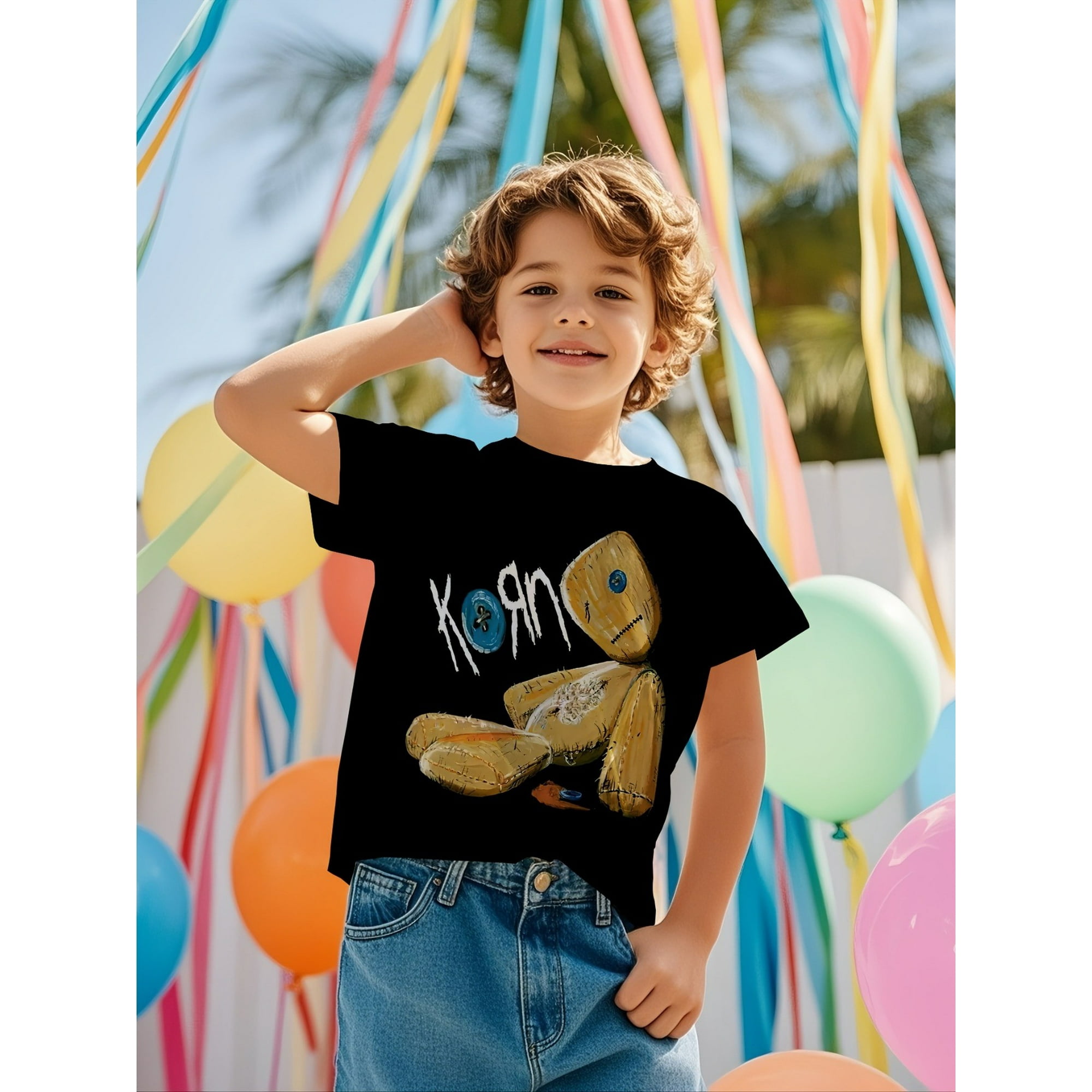 Click here for Generic Boys Casual Round Neck T-Shirt With Korn P... prices