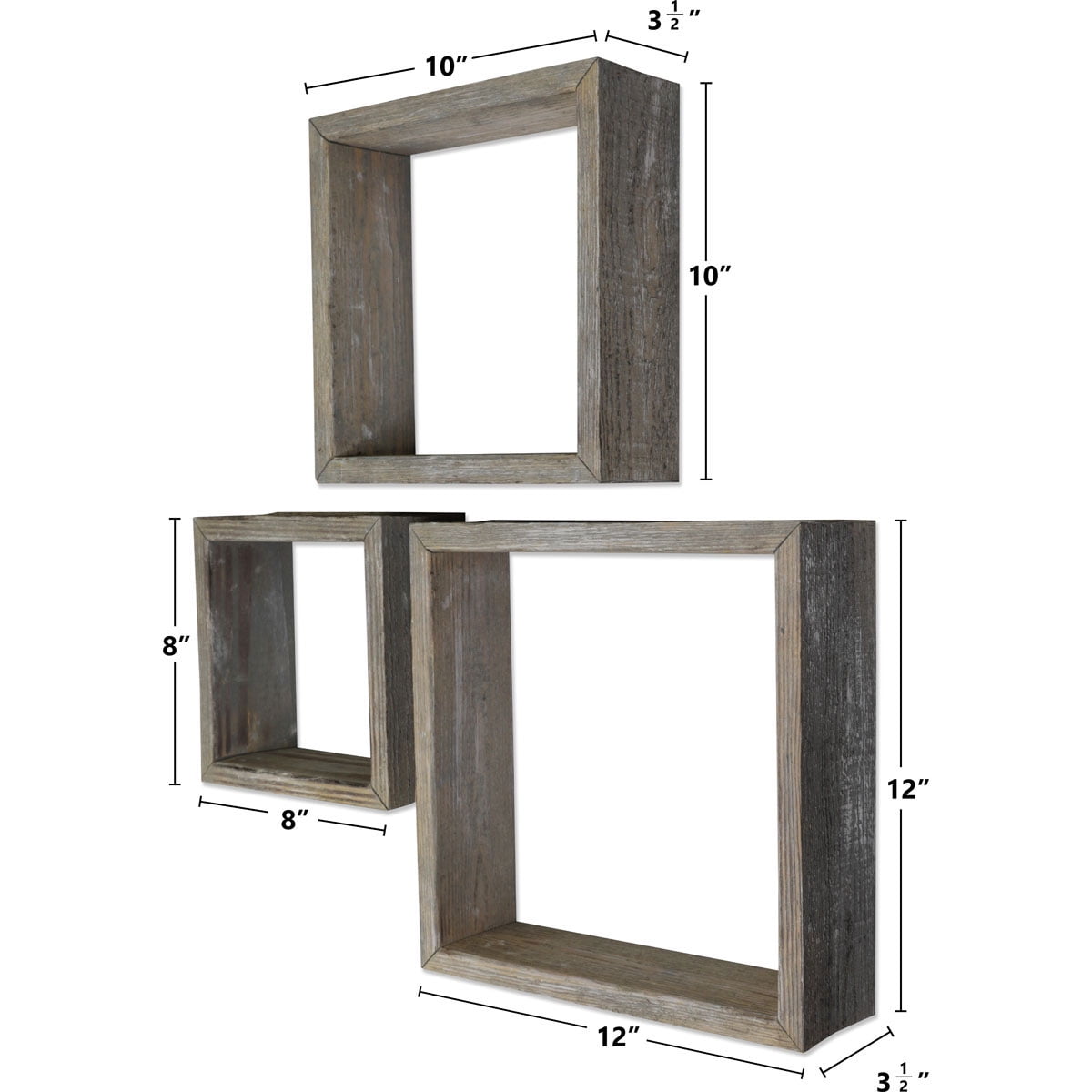 Ekena Millwork Set of 3, Square, Open Back, Vintage Farmhouse Shadow ...