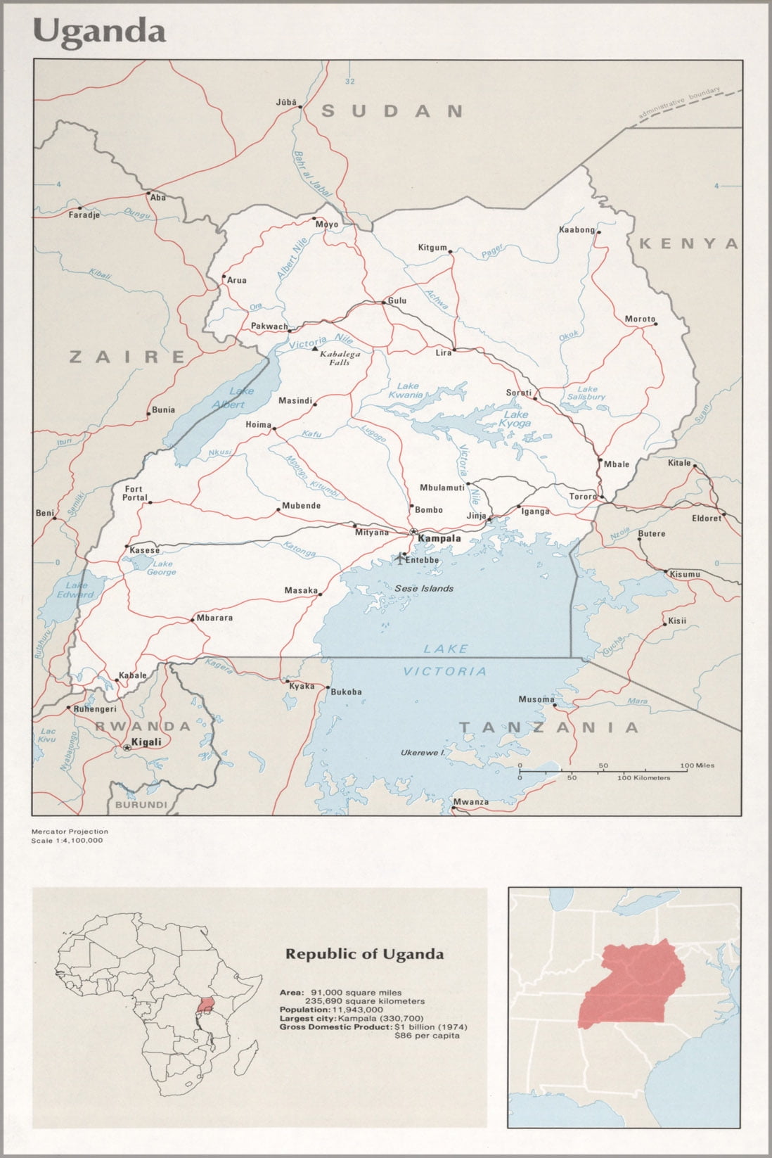 24"x36" Gallery Poster, cia map of Uganda 1976 - Walmart.com
