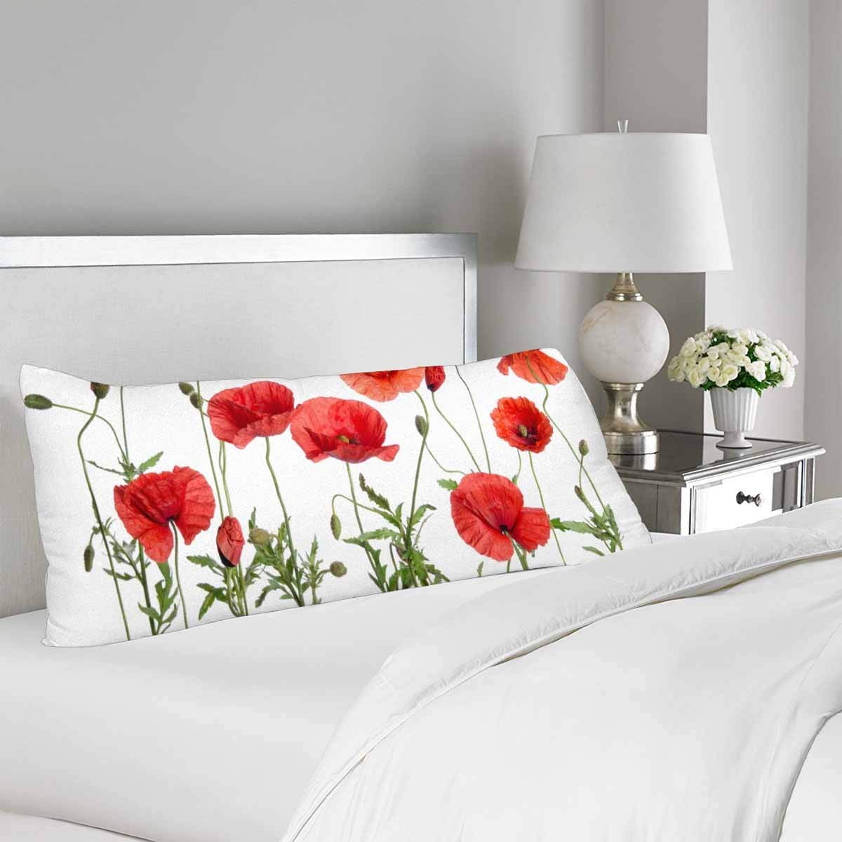 GCKG Watercolor Red Poppy Body Pillow Covers Pillowcase 20x60 inches ...