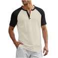 Antinious Men Patch Drop Shoulder Button Round Neck Short Sleeve Loose ...