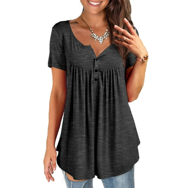 VERABENDI Women's Tops Summer Short Sleeve Floral Henry Shirts Casual ...