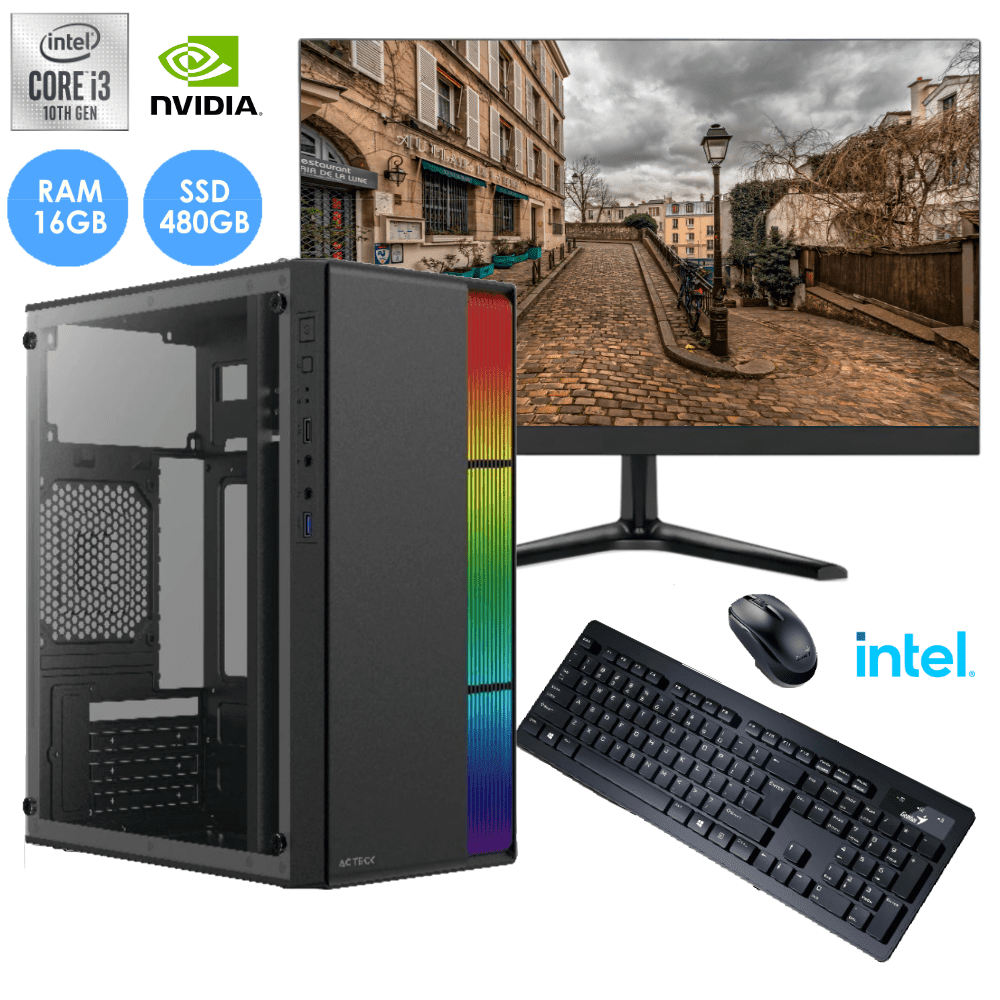 Computadora PC gamer armada i3 10100f Intel SSD 480GB 16GB RAM Nvidia Monitor 21.5 pulgadas ...