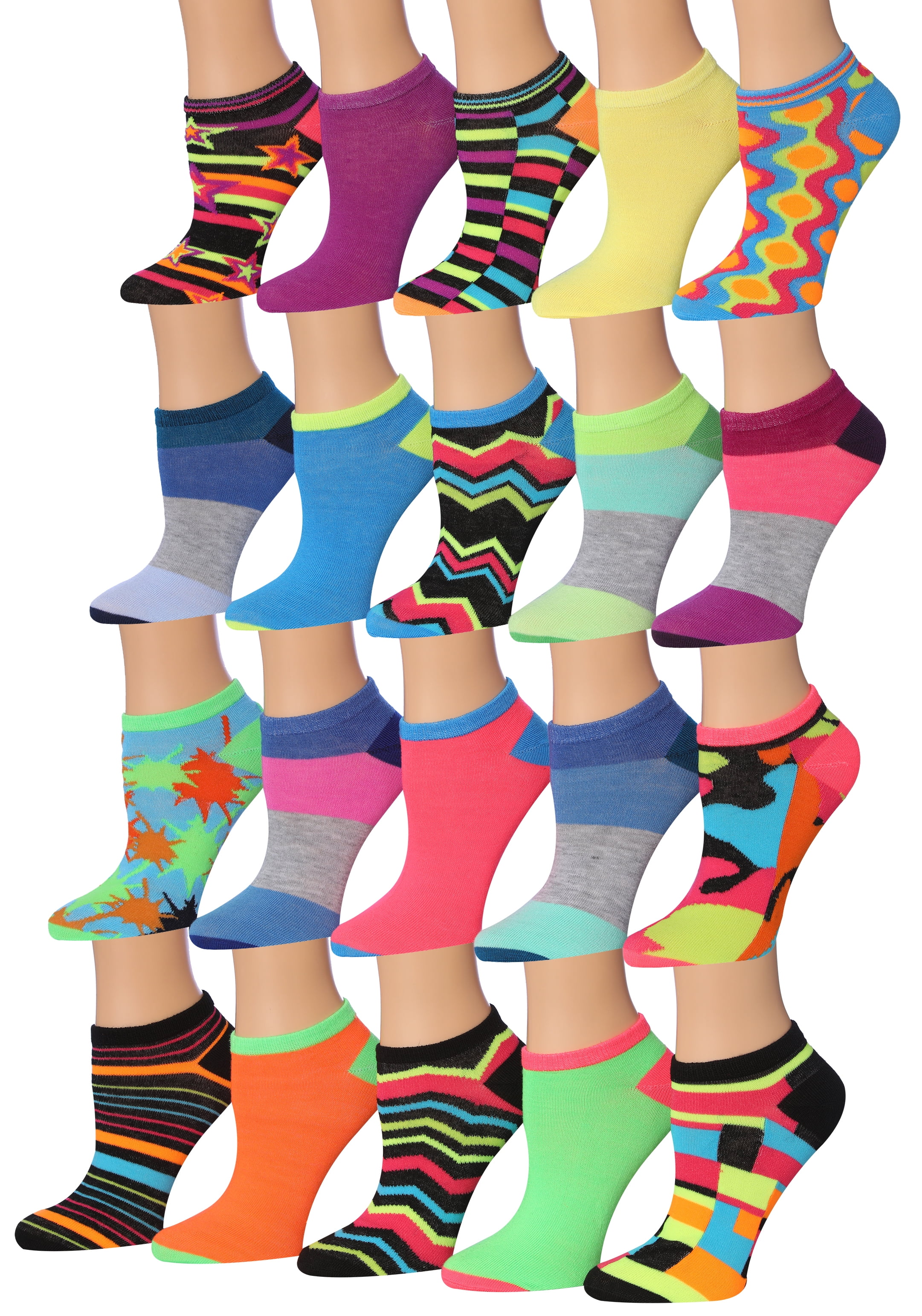 Colorfut Women's 20 Pairs Colorful Patterned Low Cut/No Show Socks WL06 ...