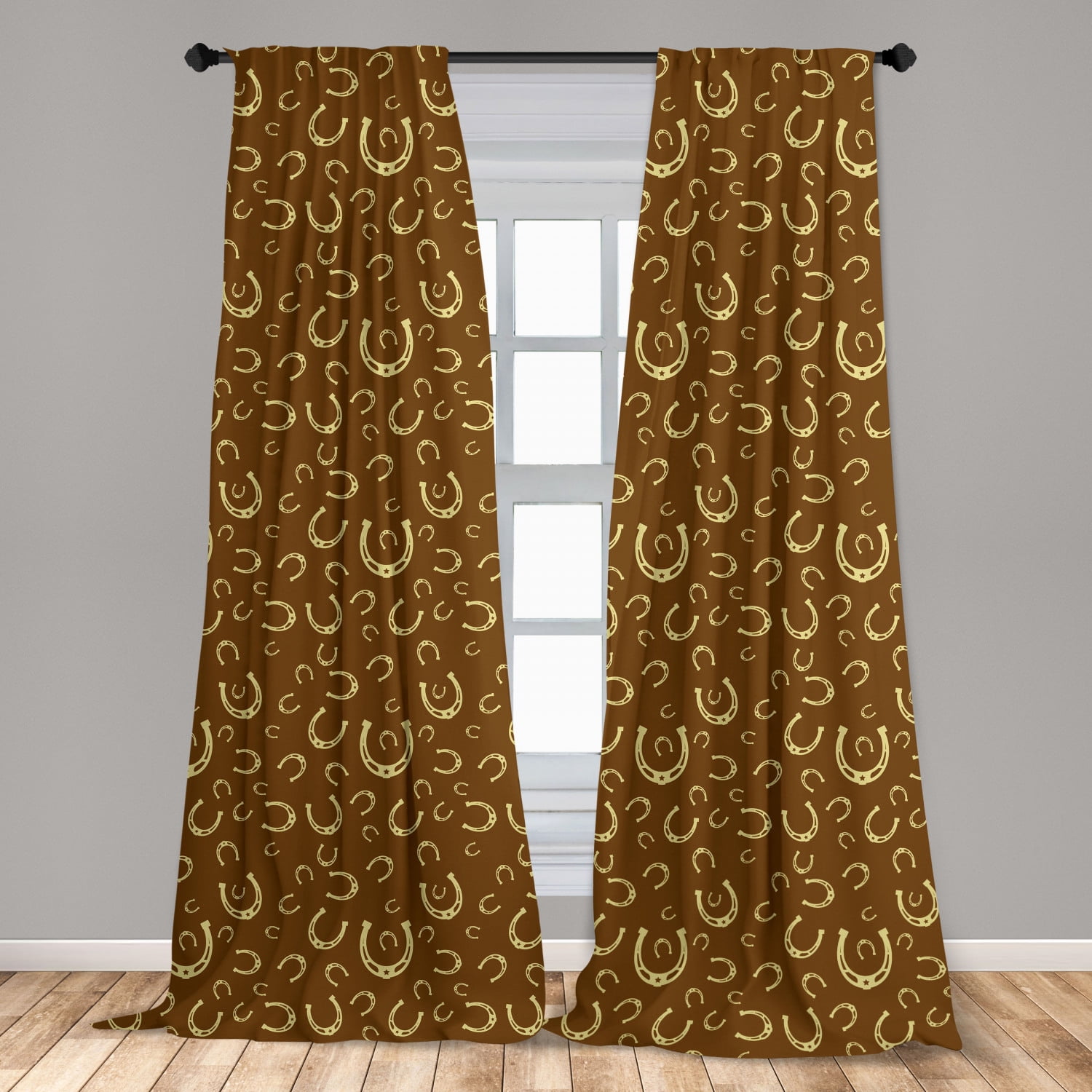 Western Curtains 2 Panels Set, Horse Shoe Motif Vintage Pattern with ...