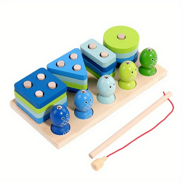 Wooden Toy Shape Stacker And Magnetic Fish Shape Sorter, Color ...