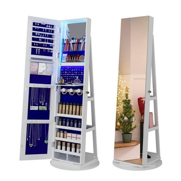 LUXFURNI LED Lighted Jewelry Armoire, Wall/Door Mounted Full Length ...