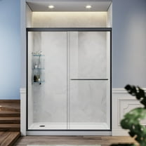 Sunny Shower Luxury Semi-Frameless Double Sliding Shower Door, 54" W x 72" H, Brushed Nickel, 1/ ...