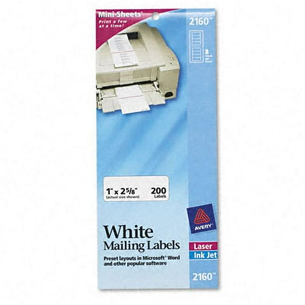 Avery 2160 Mini-Sheets Laser/Ink Jet Labels 1 x 2-5/8 White 200 Pack ...