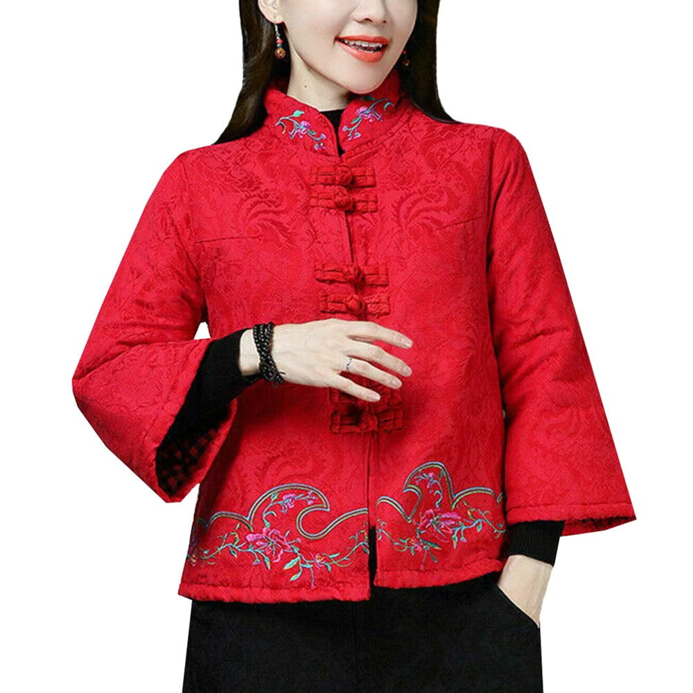HAORUN Women Chinese Floral Embroidery Mandarin Collar Ethnic Frog ...