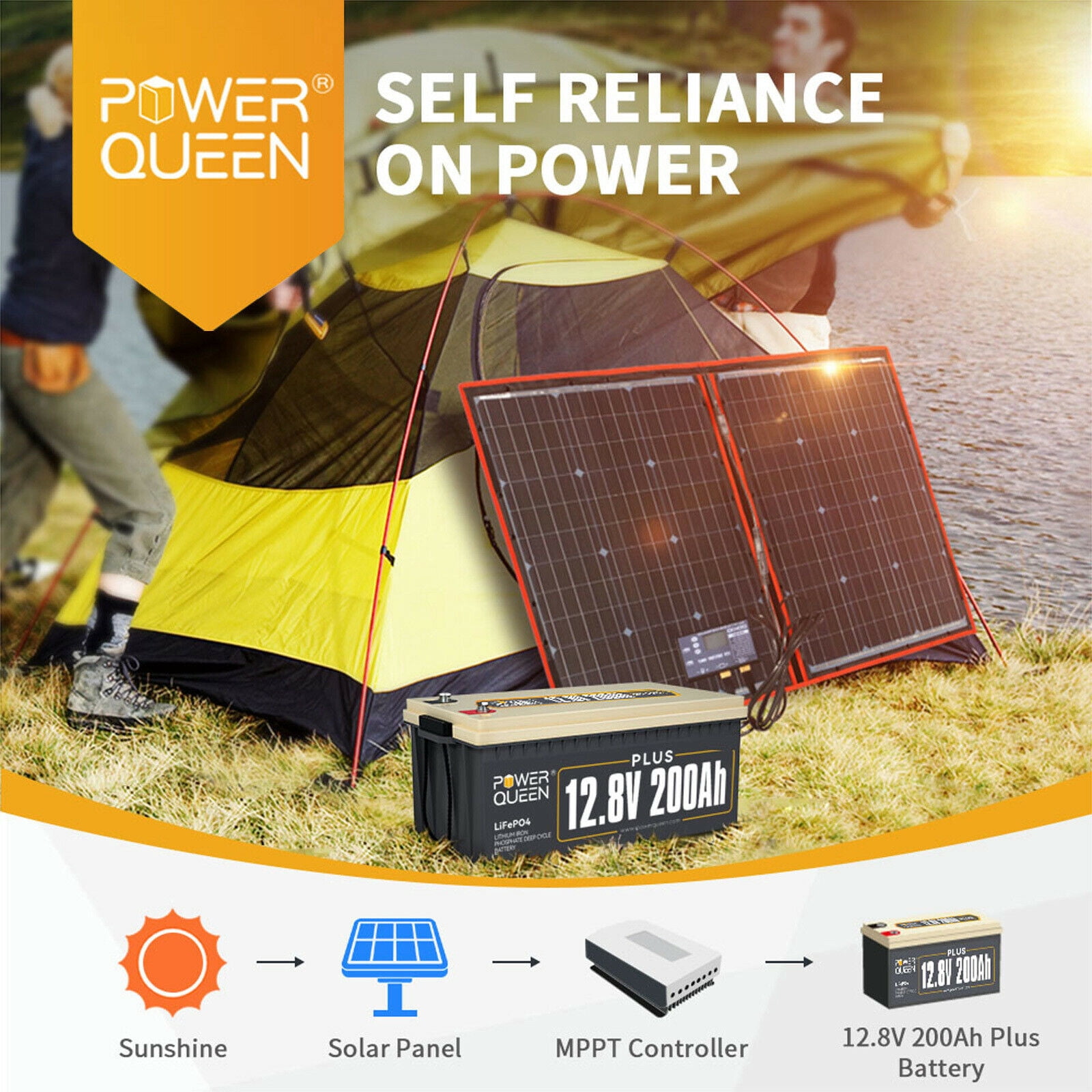 Buy Power Queen 12V 200Ah Plus LiFePO4 Lithium Battery 200A BMS For ...