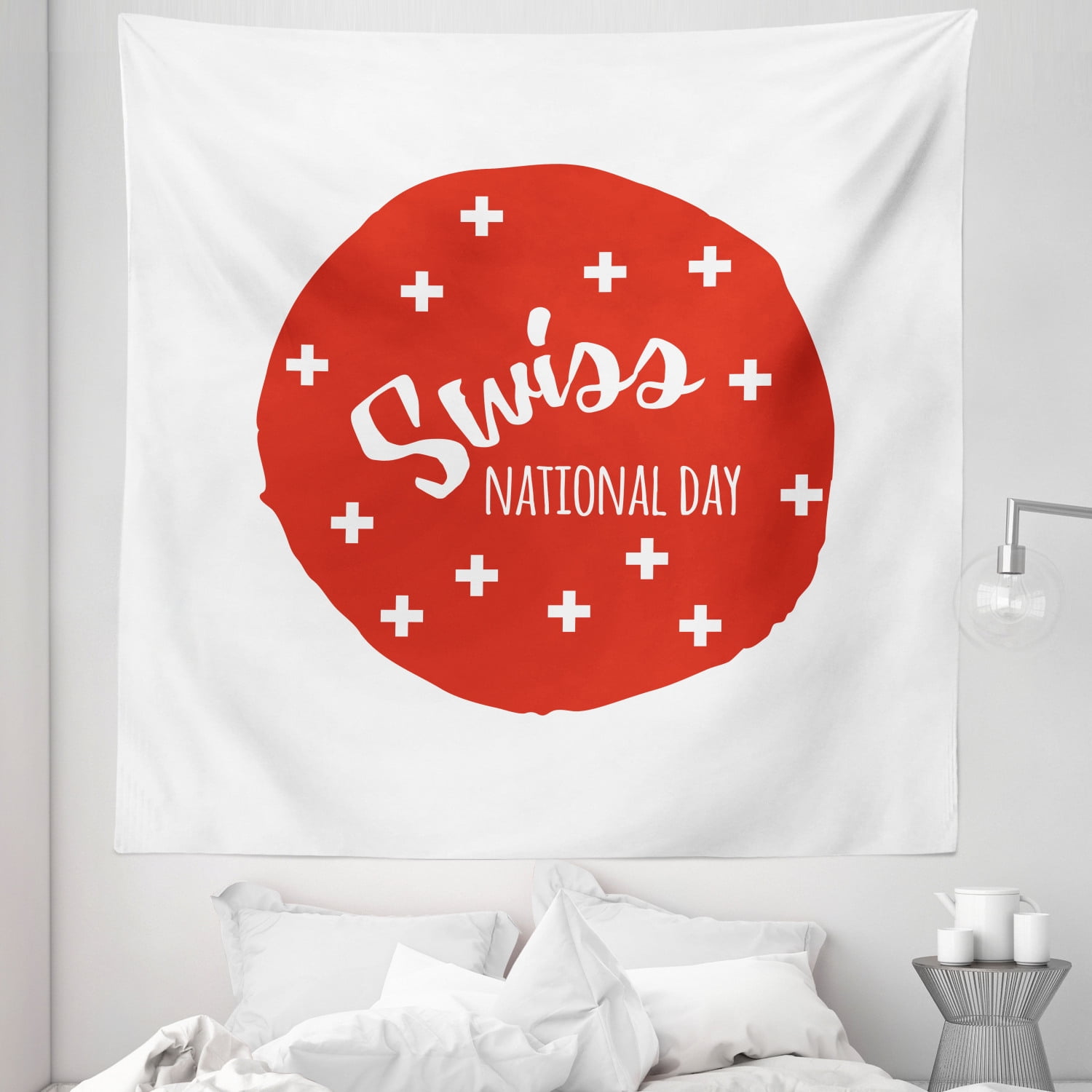 Switzerland Tapestry, Monochrome Swiss National Day Themed Abstract ...