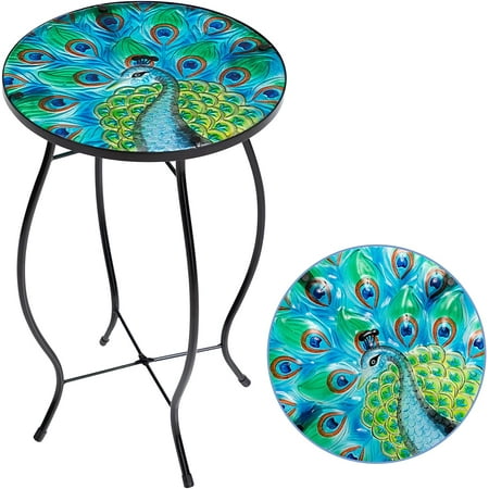 Peacock Pattern Iron Outdoor Accent Table, Coffee Table,Outdoor Side ...