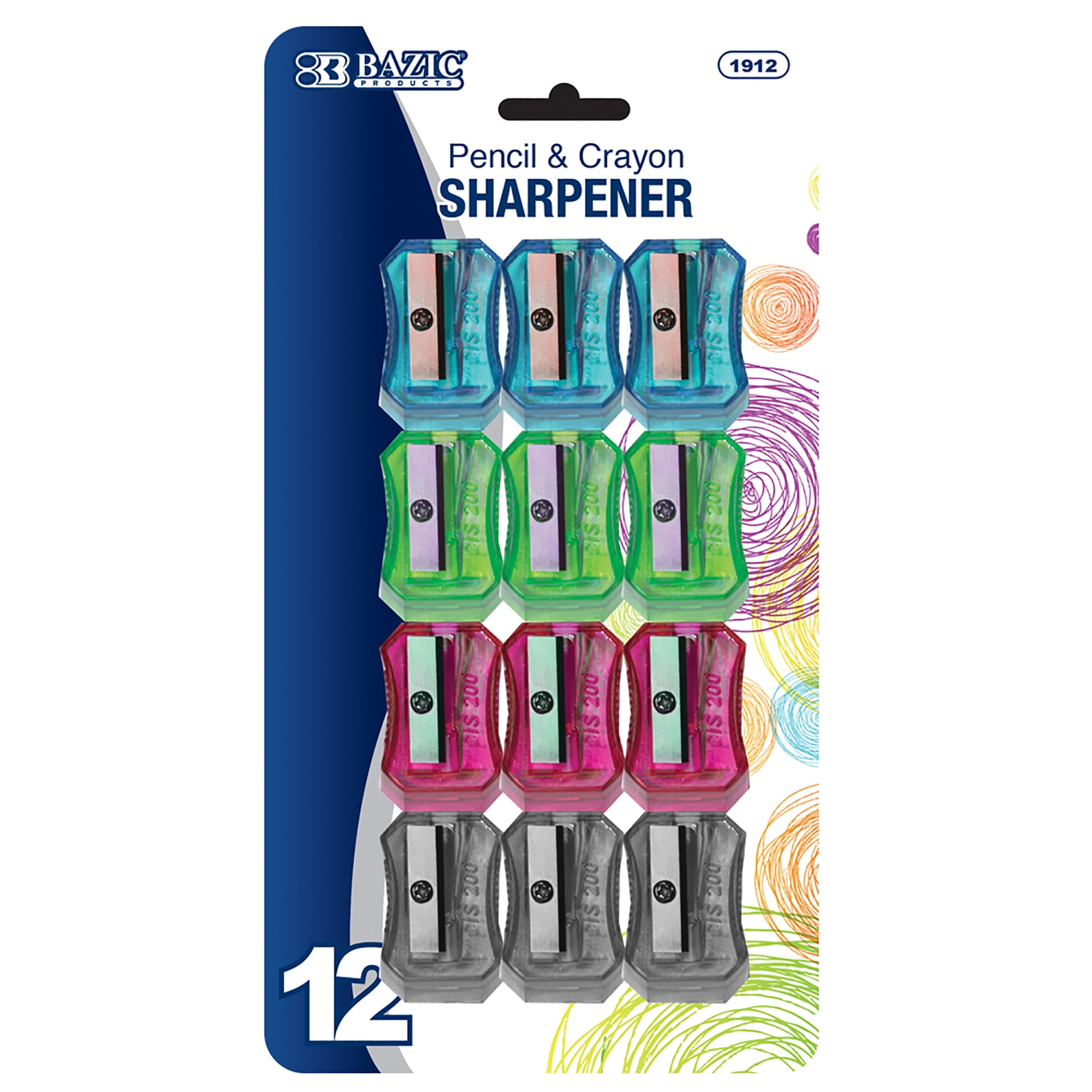 BAZIC Pencil Sharpener Transparent Square Single Hole Blade, Total 12 ...