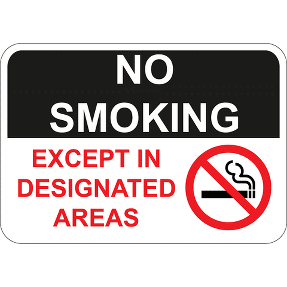 No Smoking Except in Designated Areas sign 10" x 7" Red on Black ...