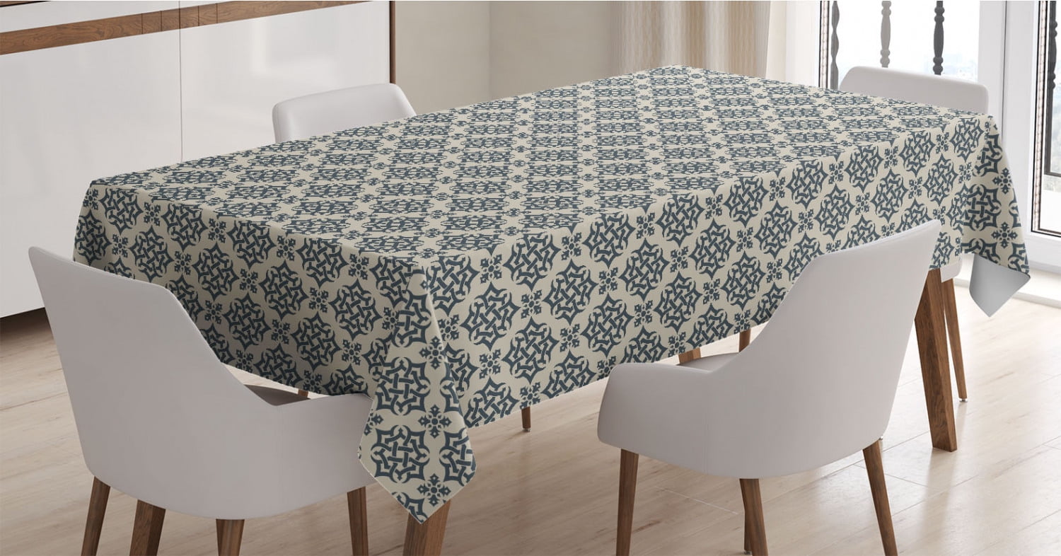 Oriental Tablecloth, Timeless Ornate Pattern with Curved Stripes ...