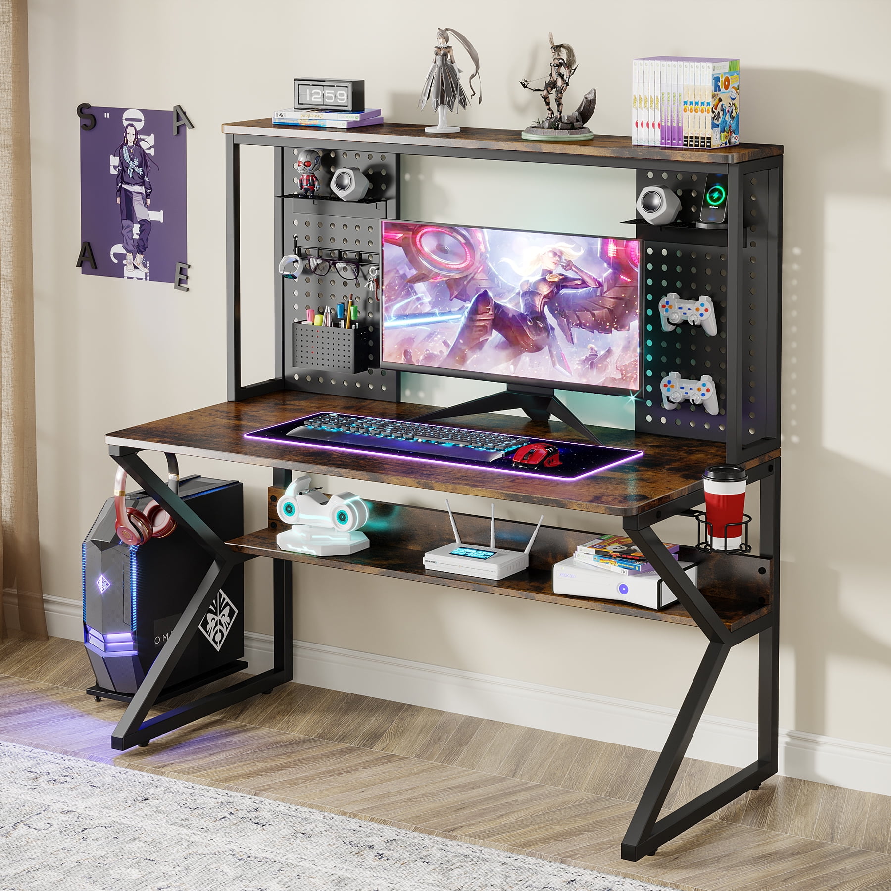 Tribesigns K-shaped Leg Gaming Desk Computer Table with Cup Holder ...