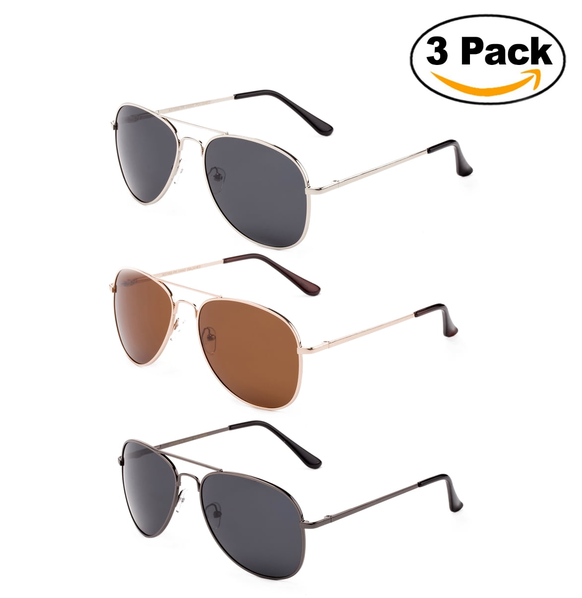 3 Pack Polarized Sunglasses Classic Aviator Flash Full Mirror Lenses ...