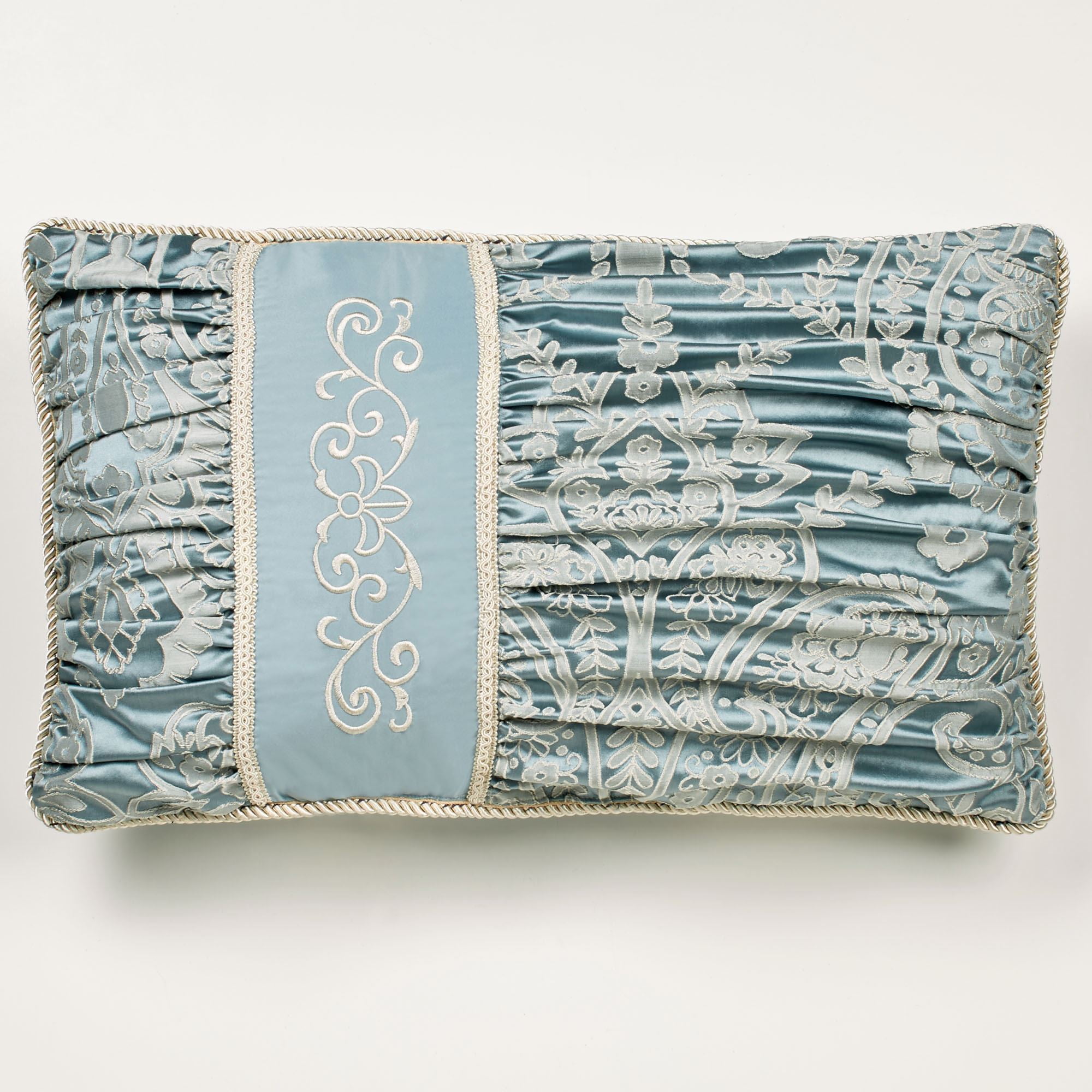 Romantic Regency Corded Shirred Parisian Blue Pillow Piped Rectangle 14 ...