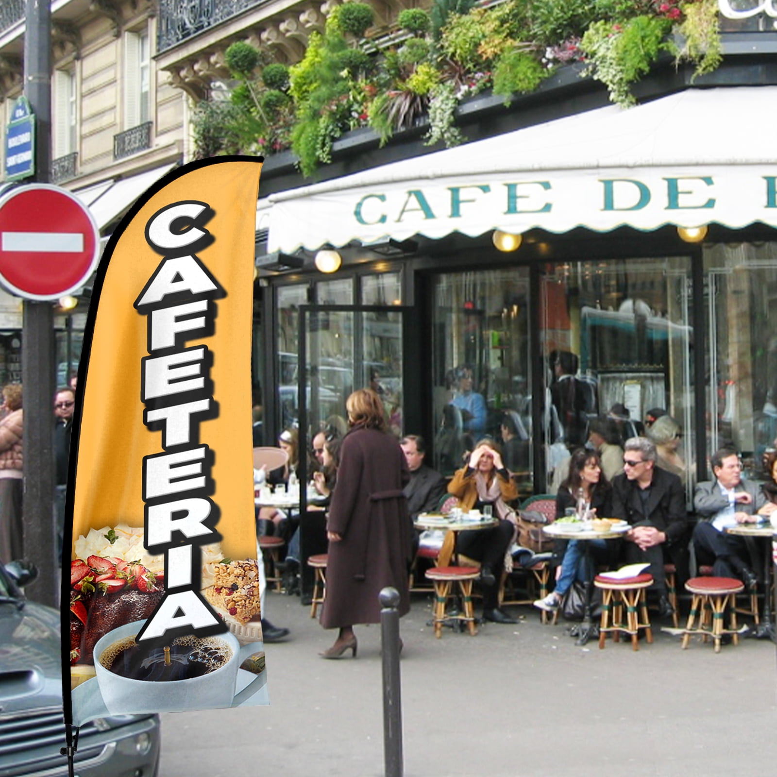 QSUM Cafeteria Sign Feather Flag with Pole Kit,7FT Cafeteria Decoration ...