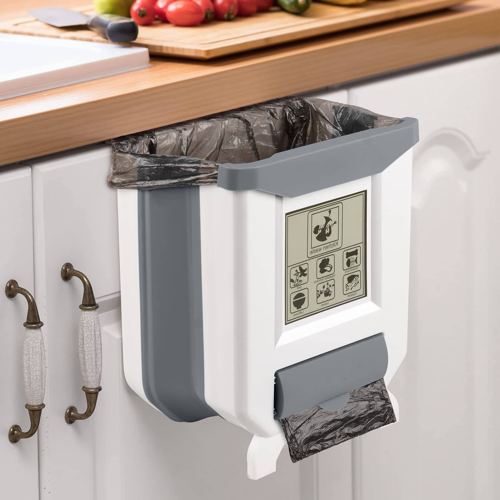 WSBArt Hanging Kitchen Trash Can, Foldable Waste Bin for Kitchen ...