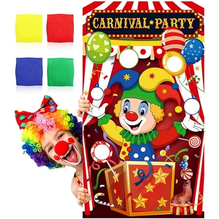 Carnival Toss Games Clown Banner with 4 Bean Bags Circus Bean Bag Toss ...