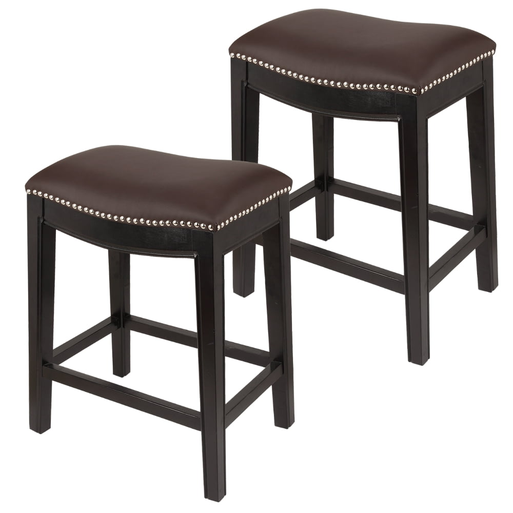 Homegear Faux Leather Backless Metal-Stud Bar Stools, Set of 2, Brown ...