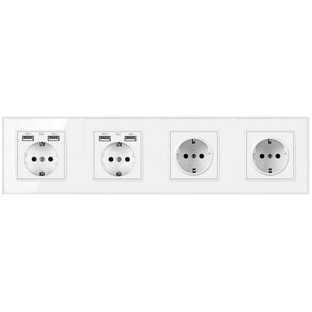 Eu Plug Wall Electric Socket 4 Gang 230v 16a + 4 Usb Chargers 5v 2.1a ...
