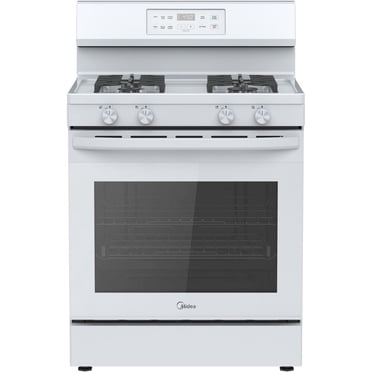 30" wide gas range in white with open burners and spark ignition ...