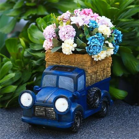 PEZHADA Solar Pickup Truck Flower Pot with Car Light,Retro Style ...
